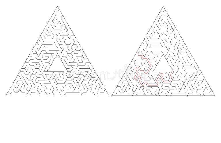Triangular Maze Puzzle with Solution and Empty Version Stock Vector - Illustration of logic ...