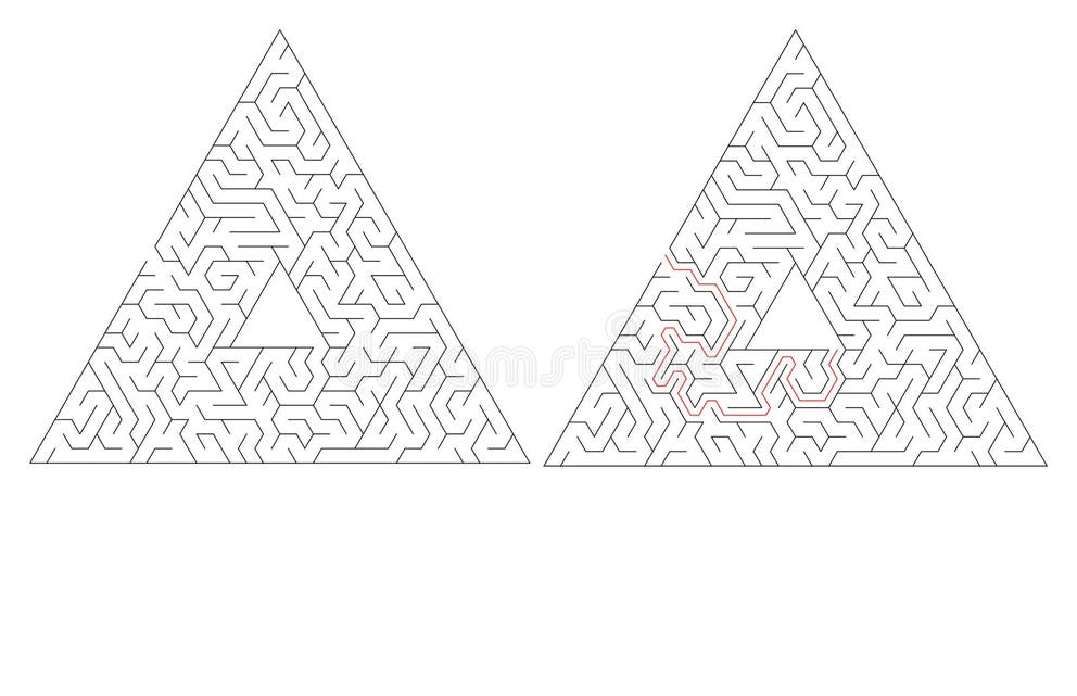Triangular Maze Puzzle with Solution and Empty Version Stock Vector ...