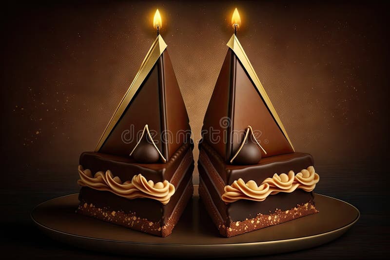 Two Triangular Pieces of Large Chocolate Birthday Cake with Candles ...