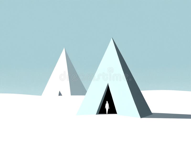 Two Triangular Structures in a Snowy Landscape Under a Clear Blue Sky ...