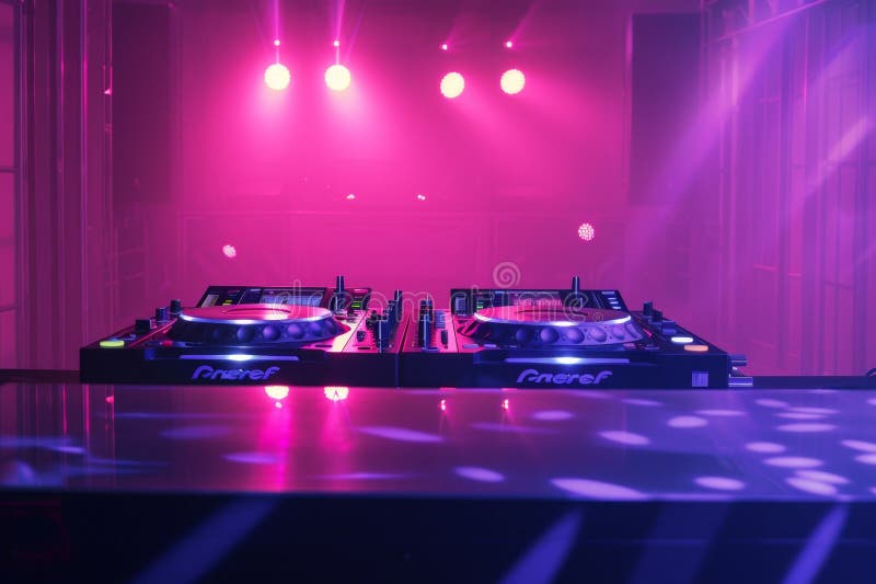 Two Turntables Sit Atop a Shiny Table, Reflecting the Ambient Light in ...