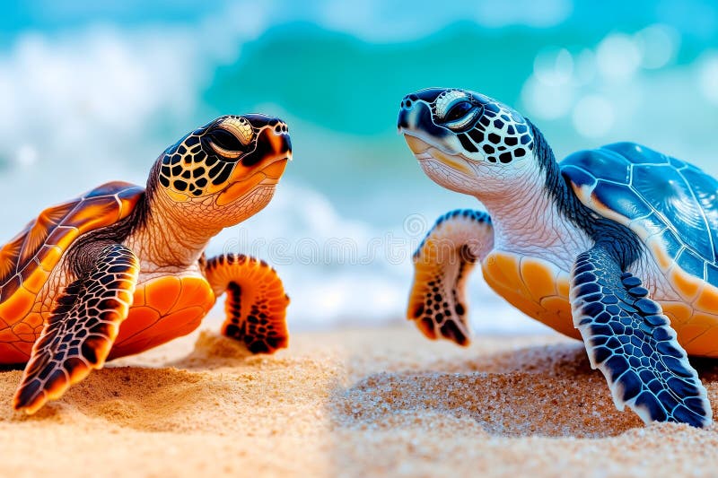 Two Sea Turtles on the Beach Stock Photo - Image of sandy, marine ...