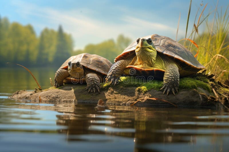 Two Turtles Enjoying a Sunny Spot Stock Photo - Image of relaxation ...