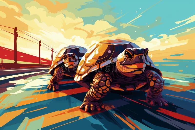 Two Turtles Outdoors - Illustration of Two Competing Racing Animals ...