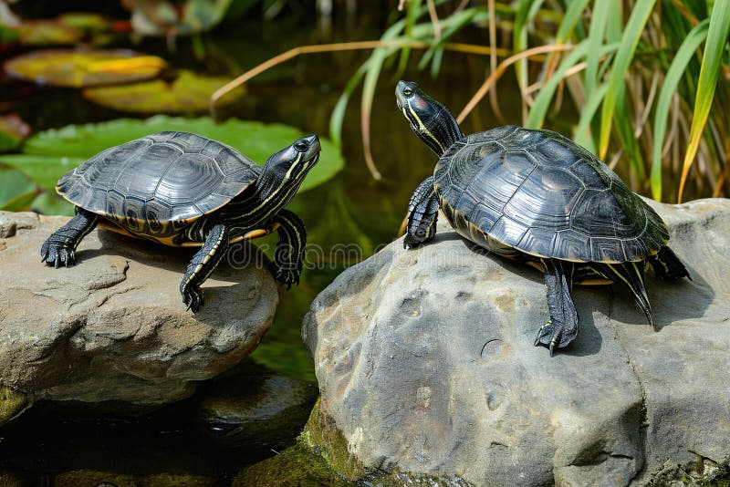 Two Turtles Pets in a Home Water Lake. Stock Illustration ...