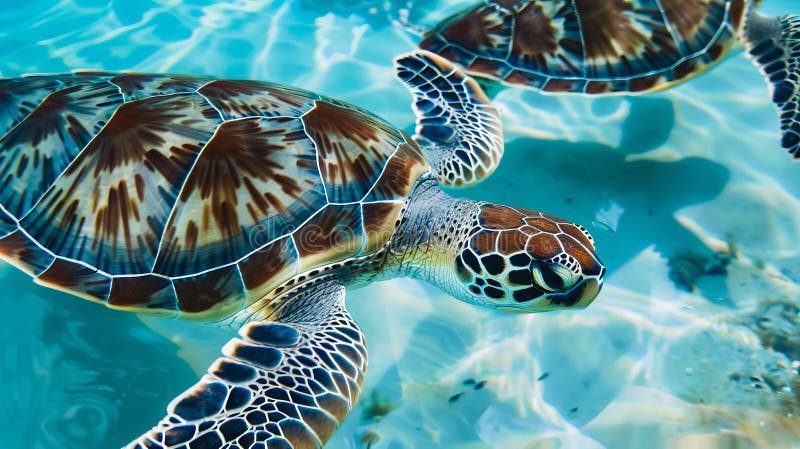 Two Turtles Swimming in the Ocean Stock Photo - Image of turtle, water ...