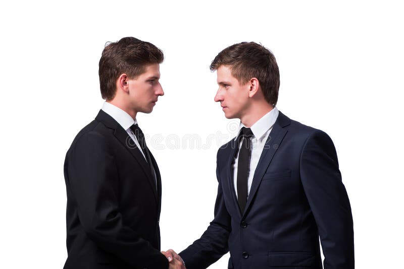 The Two Twin Brothers Handshaking Isolated on White Stock Photo - Image ...