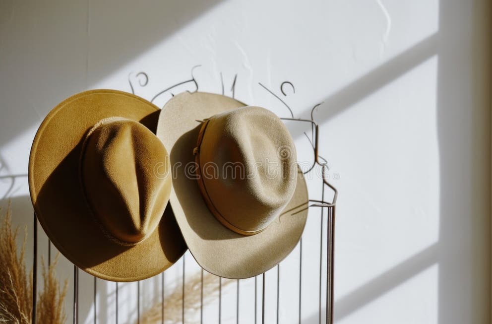 Two and Two Hats on a Wire Rack Stock Image - Image of trendy, headgear ...