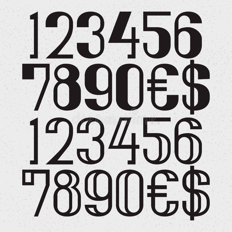 Two Types of Black Numbers with Dollar and Euro Symbols - Full and ...
