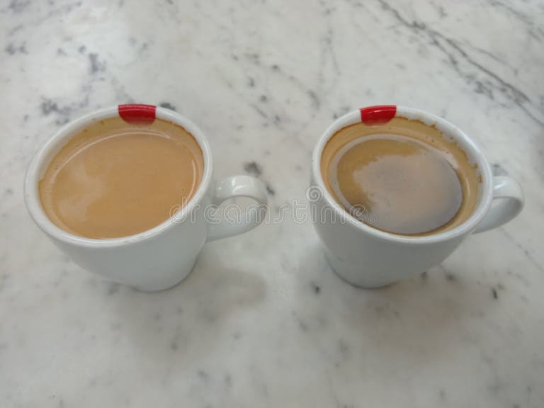Two Types of Coffee. Americano is on Right Side, Latte is on the Left ...