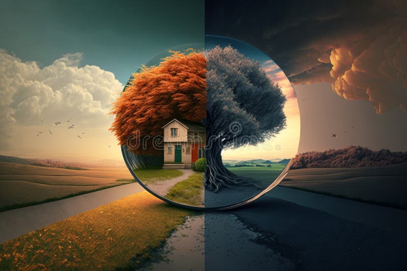 Two Types of Scenery in One Frame Image Generative AI Stock ...