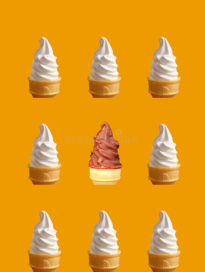 Two Types of Soft Serve Ice Cream Cones Lined Up on Orange Background ...