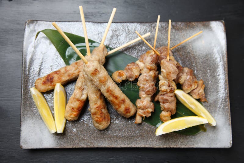 Two Types of Yakitori Skewers Plate Stock Photo - Image of sauce ...