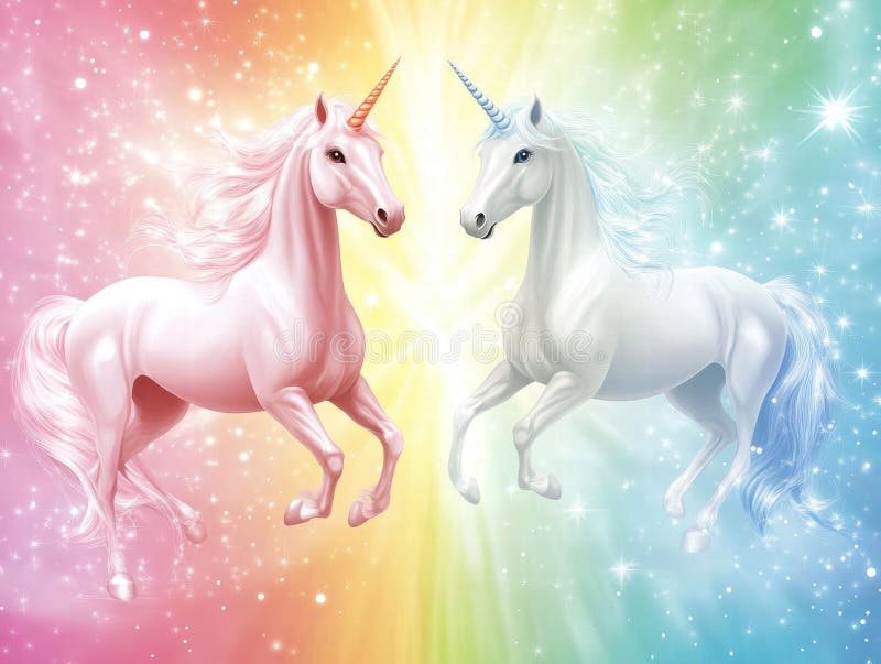 Two Unicorns in a Rainbow Galaxy Stock Illustration - Illustration of ...
