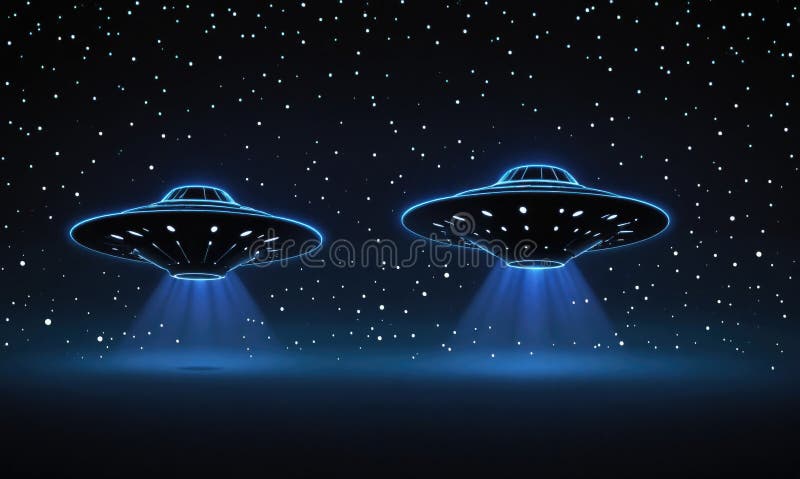 Two Unidentified Flying Objects Hover Over a Planet, Shining Bright ...