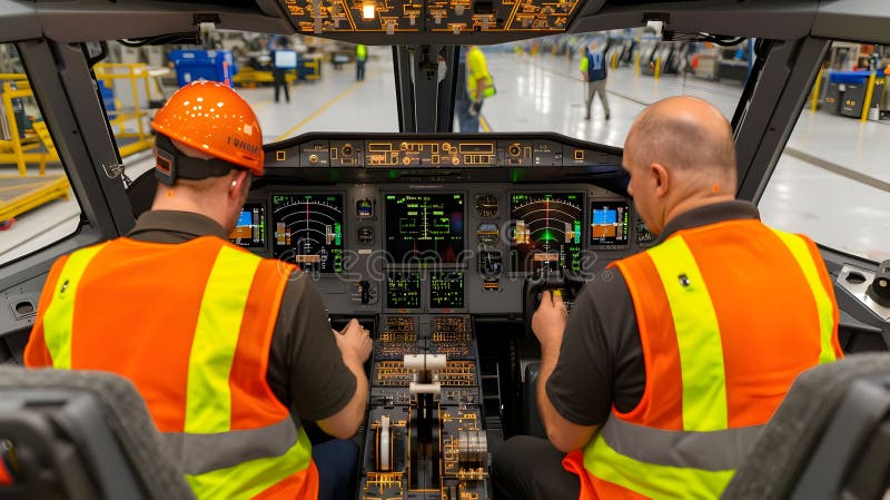 Pilots in an Advanced Flight Deck Preparing for Takeoff in a Modern ...