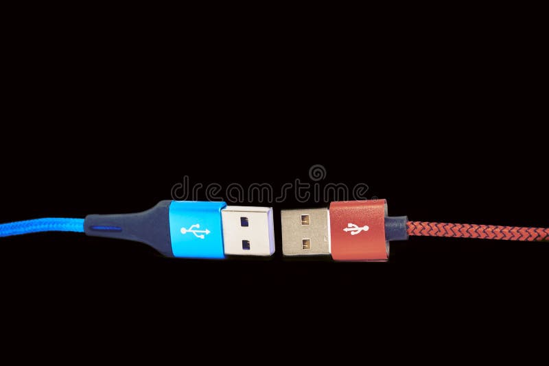 Two Universal Serial Bus Cables on a Black Background Stock Photo ...