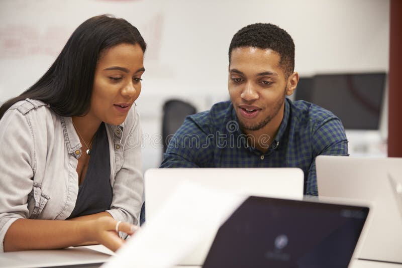 Two University Students Collaborating on Project Stock Image - Image of ...