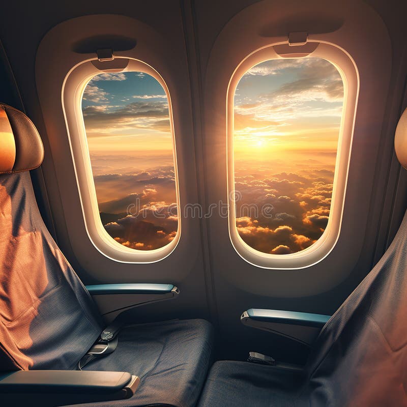 Unoccupied Seats in a Plane Facing Opposite Directions, with Sunlight ...