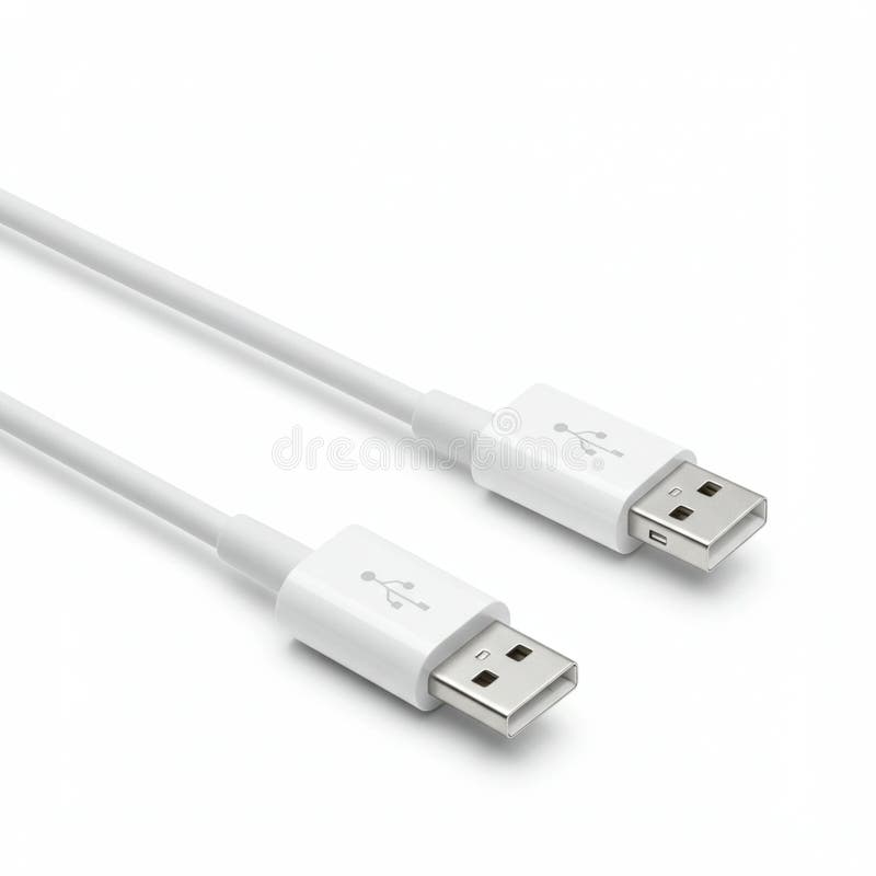 Two USB Cables with Standard Type-a Connectors. the Cables are White ...