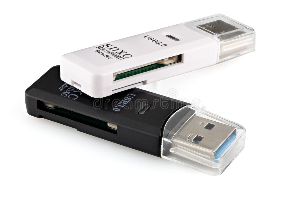 Two USB Card Reader White and Black Isolated on White Background Stock ...