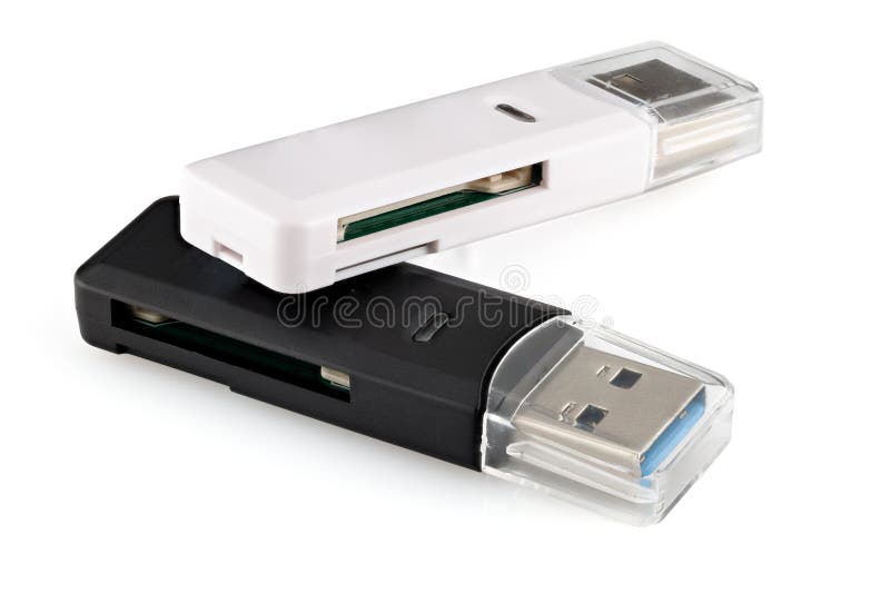 Two USB Card Reader White and Black Isolated on White Background Stock ...
