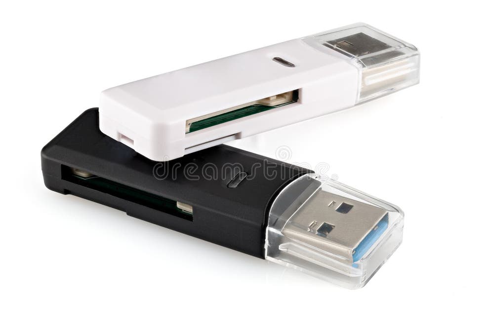 Two USB Card Reader White and Black Isolated on White Background Stock ...