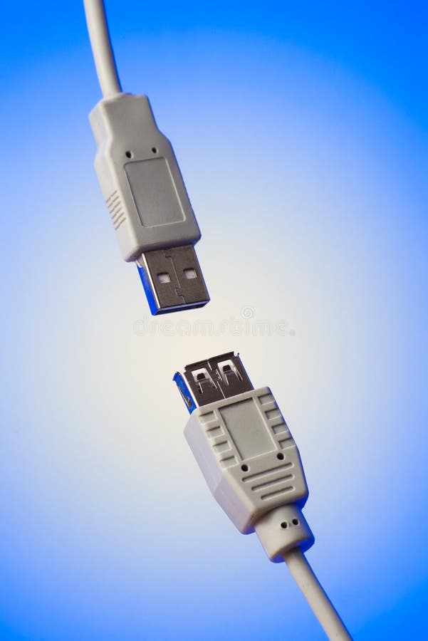 Two usb plugs on blue stock photo. Image of transfer - 14790586