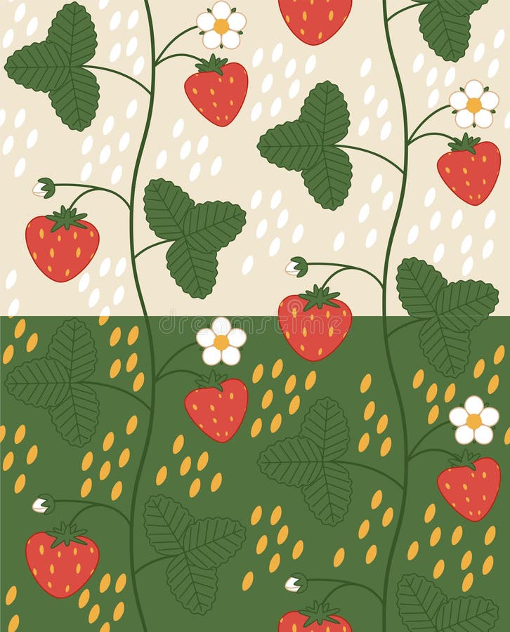 Two Variants of Seamless Patterns with Strawberry Leaves and Flowers on ...