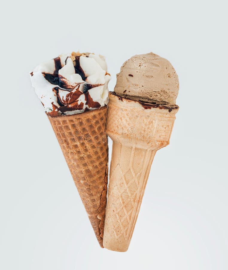 Two Varied Ice- Cream Cones Stock Image - Image of cream, wafer: 351957501