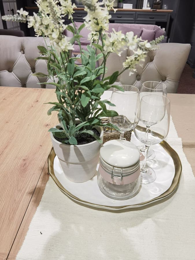 Two Vase with Bushes on the Side Table Stock Image - Image of green ...