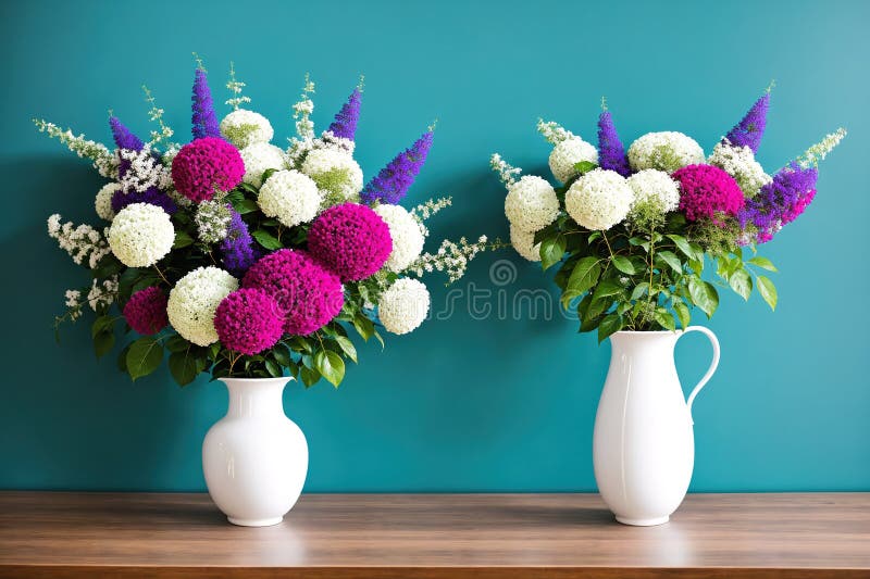 Two Vases Filled with Pink and White Flowers on a Table. Stock Image ...