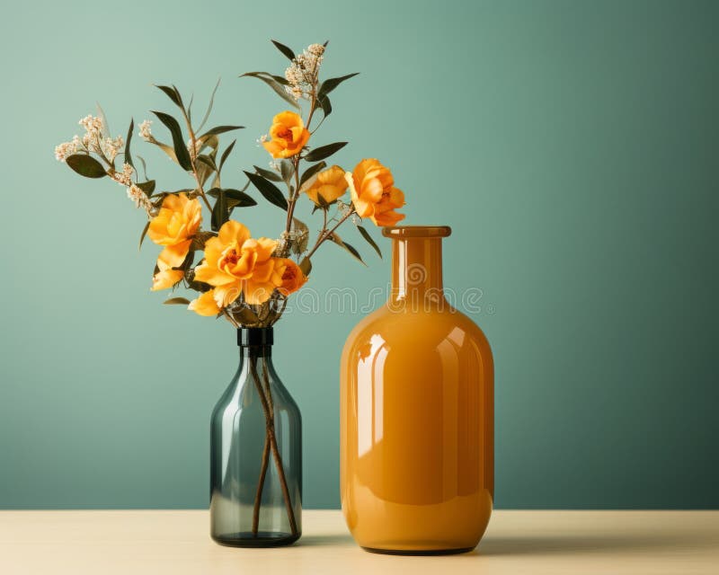 Two Vases with Flowers Sitting on a Table Stock Illustration - Illustration of retro, generative ...