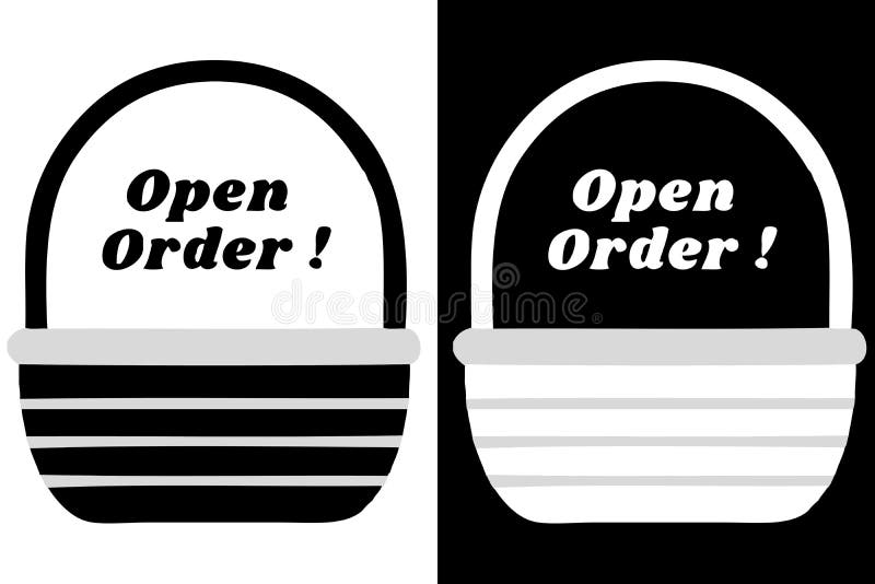 Two Vector Black and White Sign, Shopping Basket, Open Order Stock ...