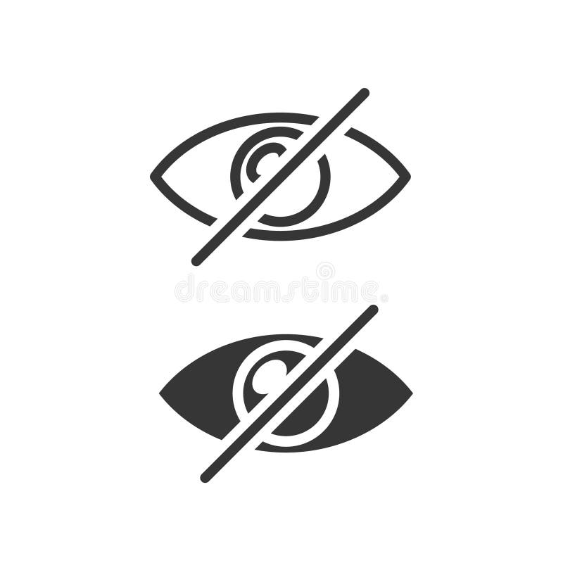 Two Vector Crossed Eye Monochrome Icons. Concept of Prohibited or ...