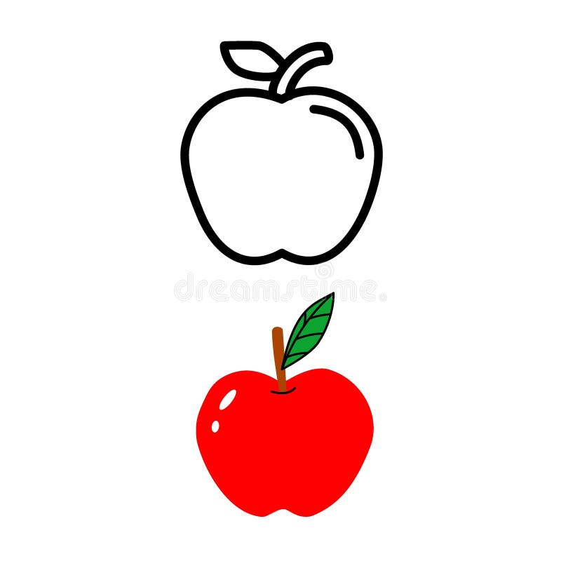 Simple Vector of Apples, One with Color and the Other is Outline only ...