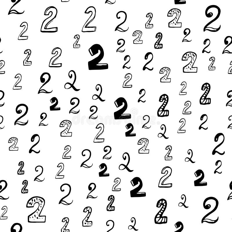 Two, 2. Vector Seamless Pattern with Hand Drawn Numbers Elements ...