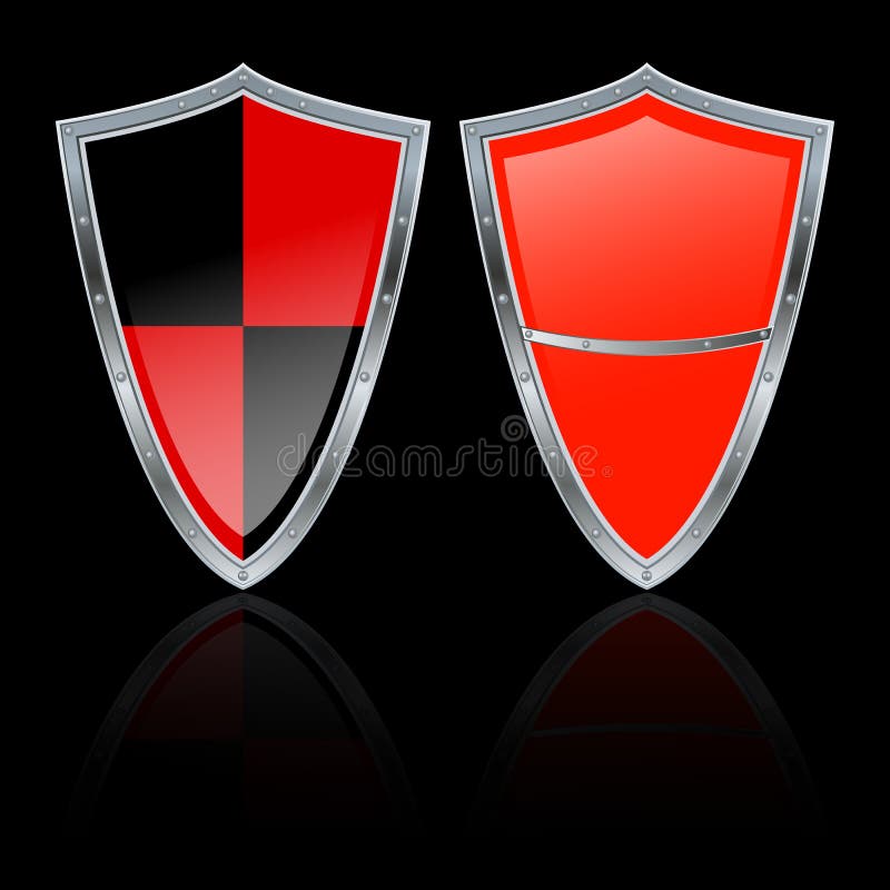 Shields with Reflection in Shiny Gold Frames Set. Collection of ...