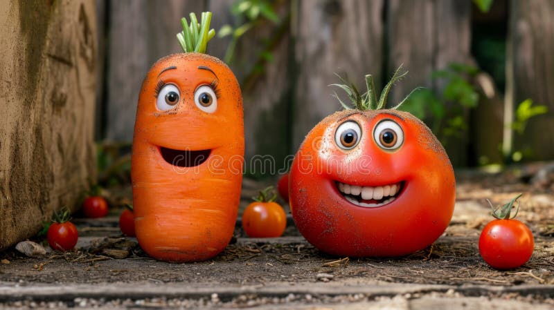 Two Vegetables are Sitting Next To Each Other with Eyes and Mouths, AI ...