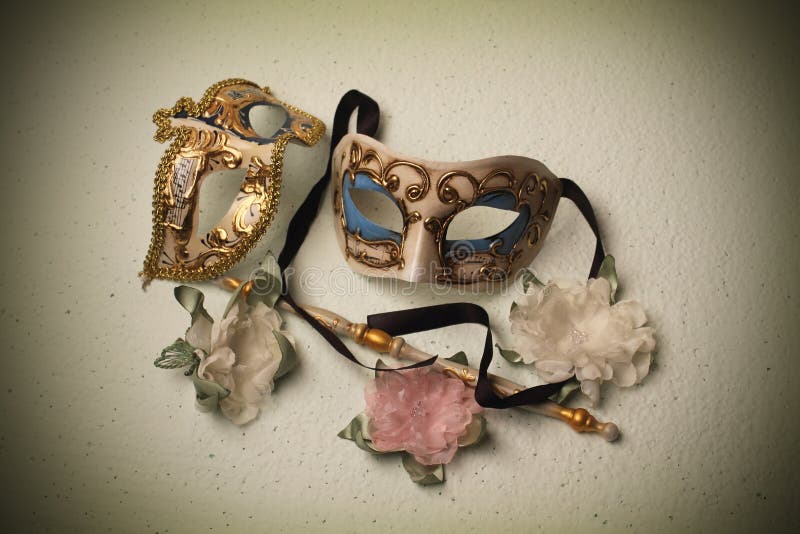 Two Venetian Masks Artificial Flowers Stock Photos - Free & Royalty ...