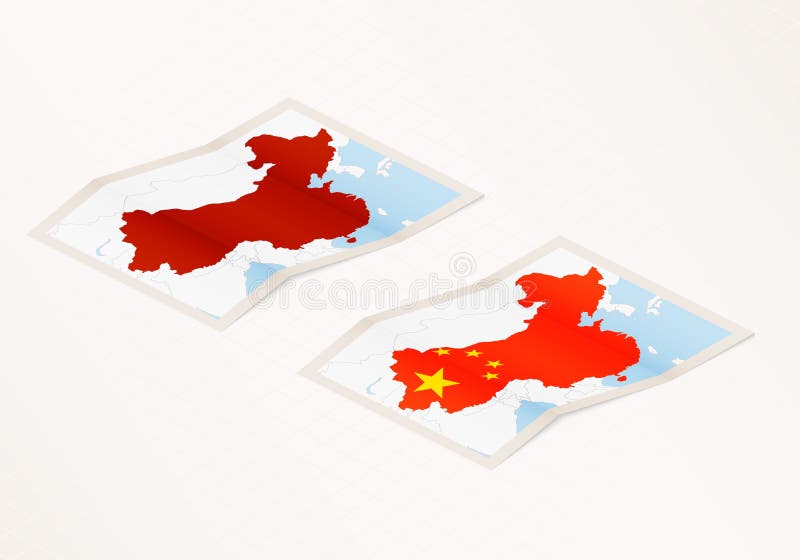 Two Versions of a Folded Map of China with the Flag of the Country of ...