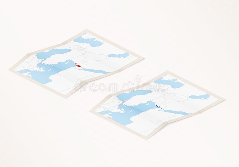 Two Versions of a Folded Map of Israel with the Flag of the Country of ...