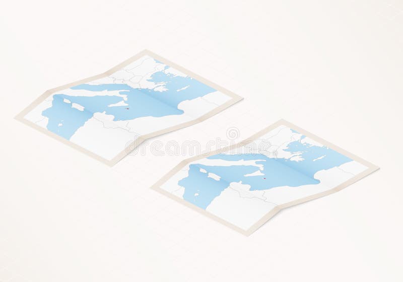 Two Versions of a Folded Map of Malta with the Flag of the Country of ...