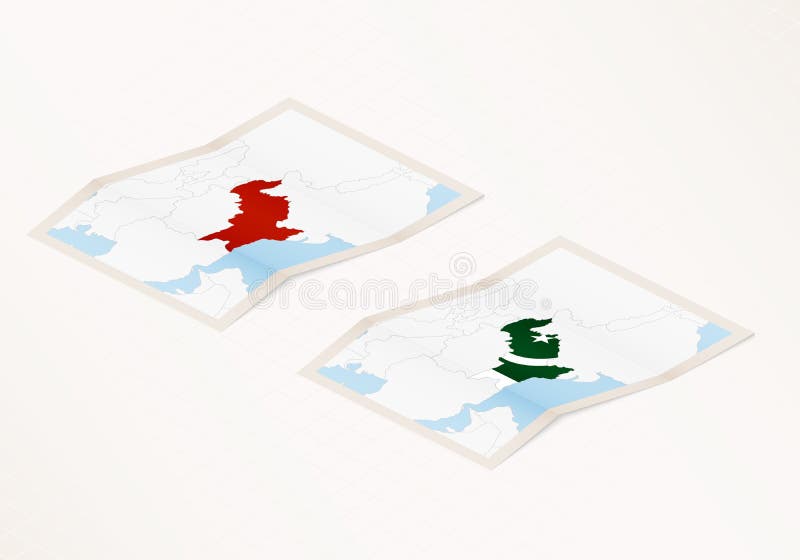 Two Versions of a Folded Map of Pakistan with the Flag of the Country ...
