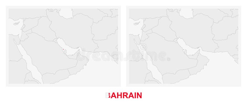 Two Versions of the Map of Bahrain, with the Flag of Bahrain and ...