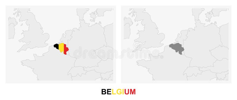 Two Versions of the Map of Belgium, with the Flag of Belgium and ...