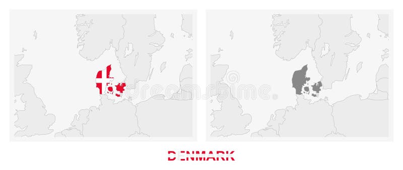 Two Versions of the Map of Denmark, with the Flag of Denmark and ...