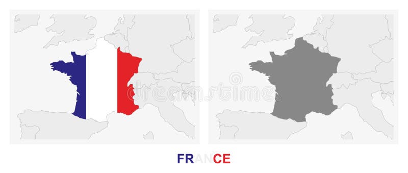 Two Versions of the Map of France, with the Flag of France and ...