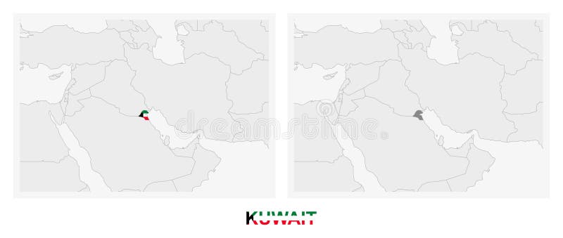 Two Versions of the Map of Kuwait, with the Flag of Kuwait and ...