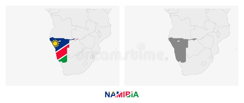 Two Versions of the Map of Namibia, with the Flag of Namibia and ...